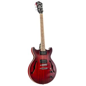 ibanez artcore 6 string semi-hollow-body electric guitar, right, sunburst red flat, full (am53srf)