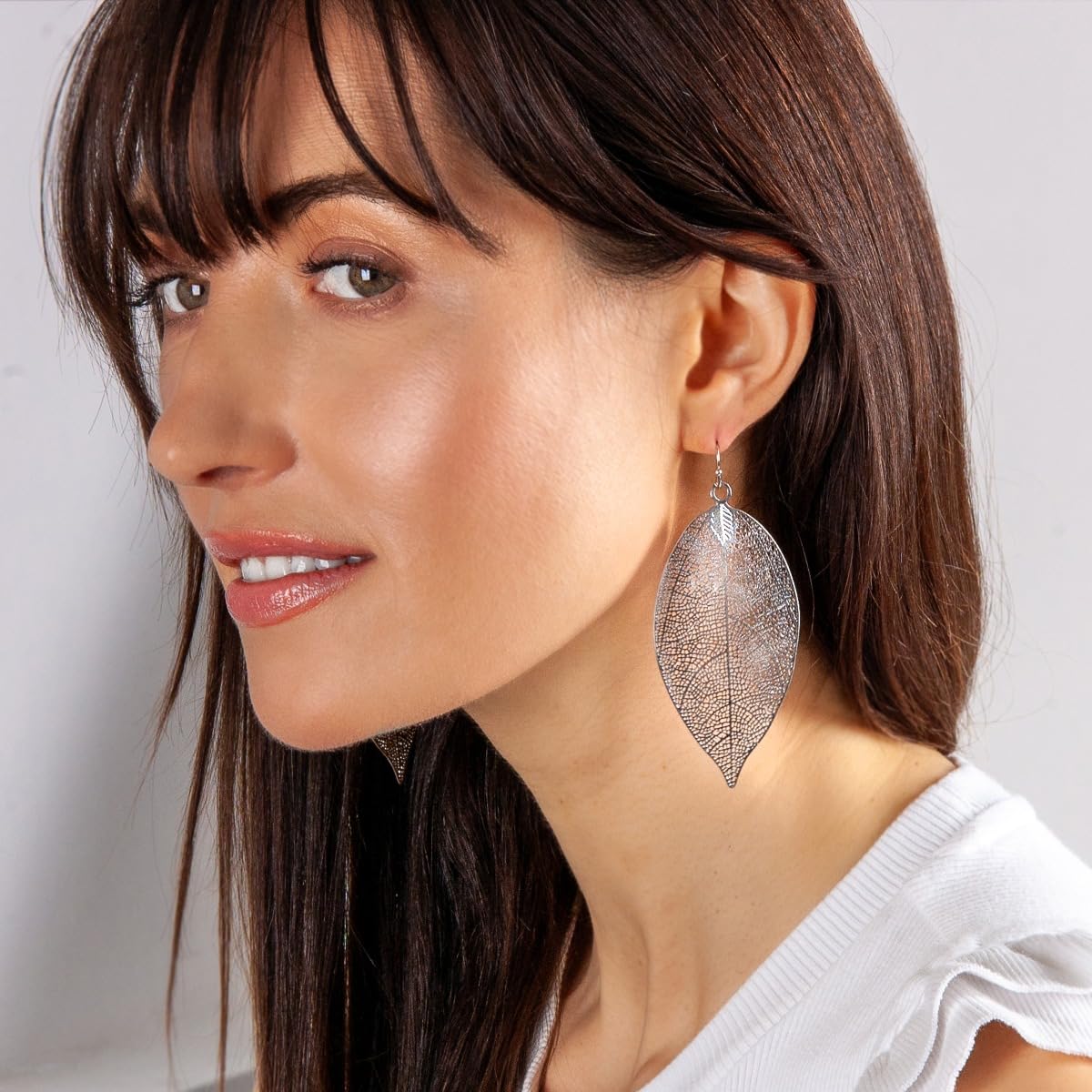 Humble Chic Big Filigree Leaf Earrings - Lightweight Cutout Oversized Drop Dangles - Long Vintage-Style Dangling Drops, 3.5" inch - Large Silver