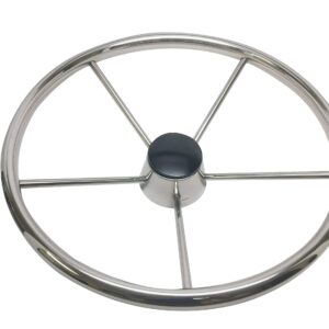 Pactrade Marine 13 1/2" Destroyer SS304 Steering Wheel 5 Spoke Plastic Black Cap