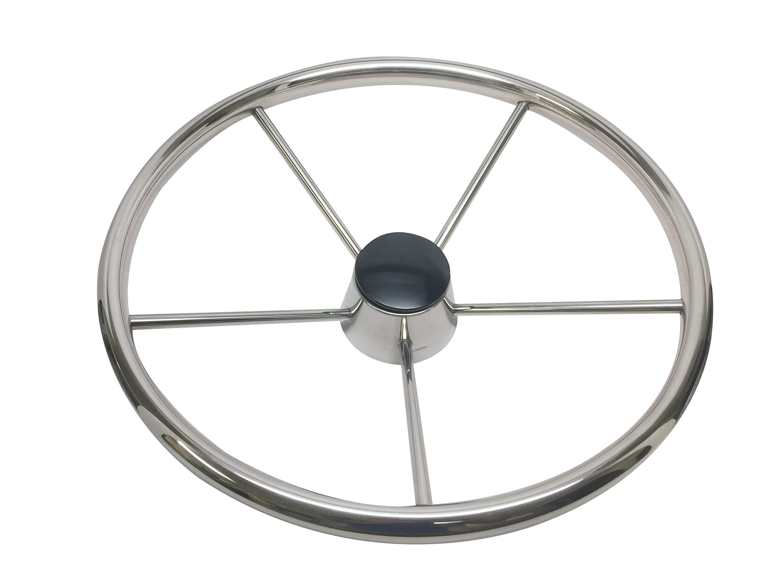 Pactrade Marine 13 1/2" Destroyer SS304 Steering Wheel 5 Spoke Plastic Black Cap