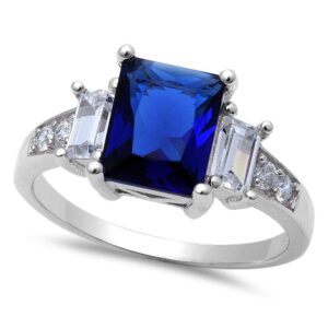 oxford diamond co simulated blue sapphire & cubic zirconia .925 sterling silver ring sizes 5