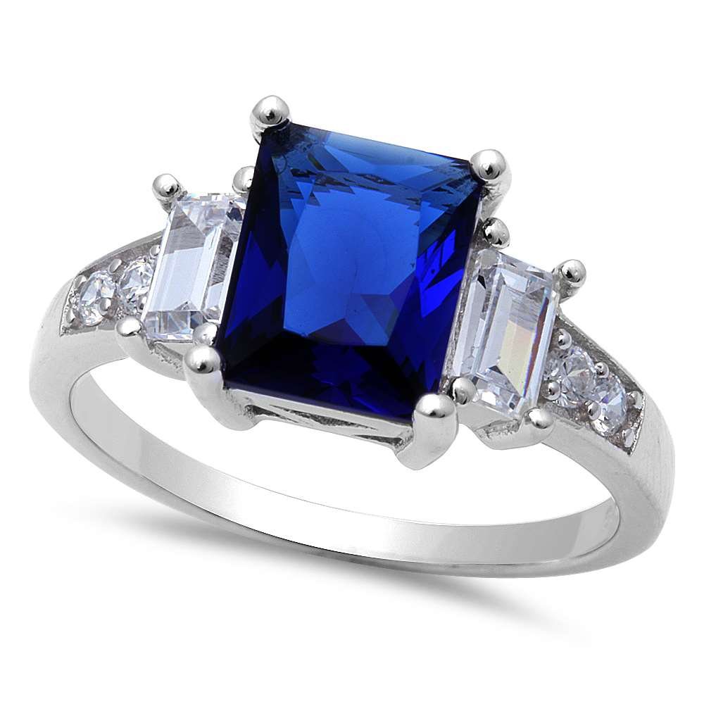 Oxford Diamond Co Simulated Blue Sapphire & Cubic Zirconia .925 Sterling Silver Ring Sizes 5