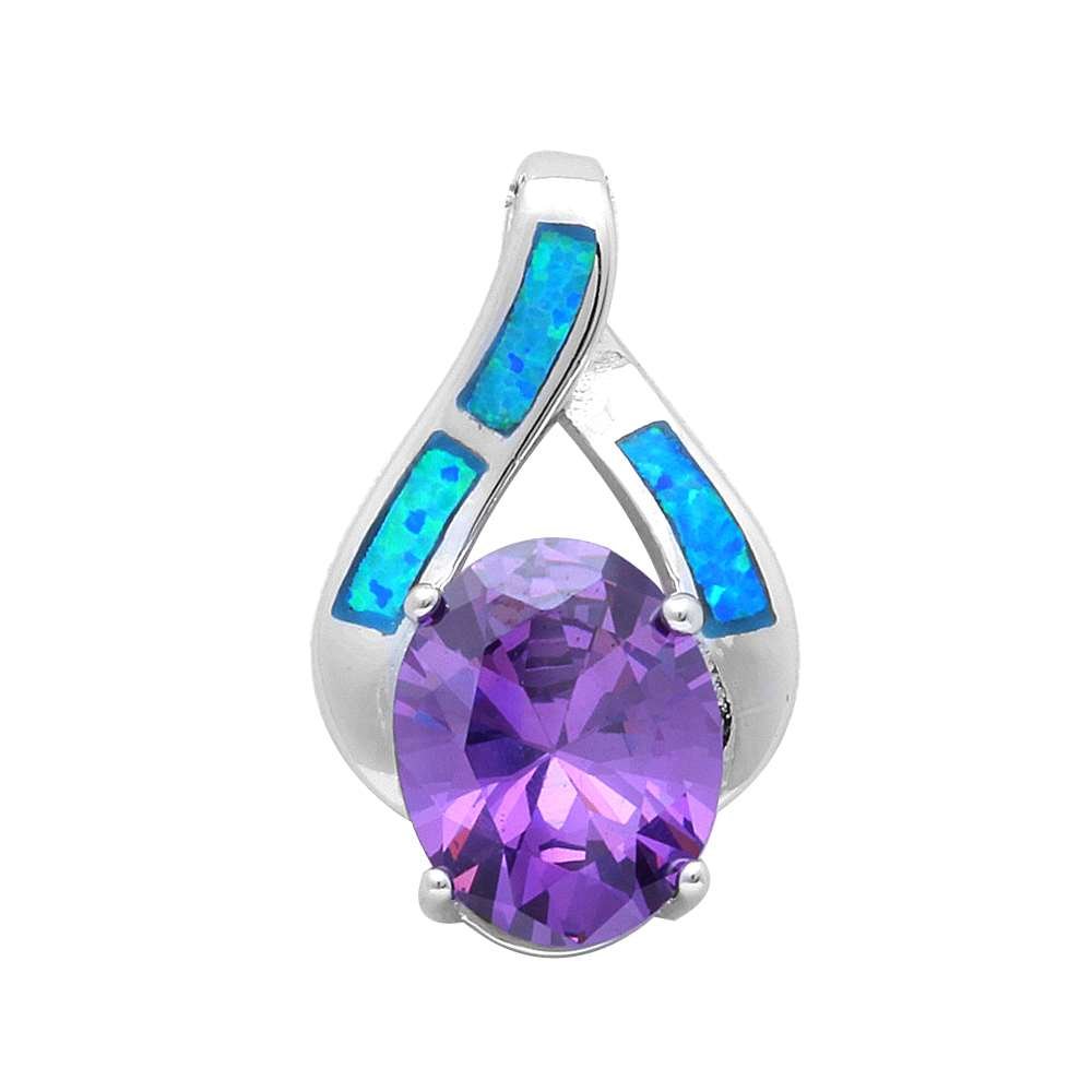 Lab Opal & Simulated Amethyst & Larimar Fashion .925 Sterling Silver Pendant COLORS AVAILABLE (Lab Created Blue Opal & Simulated Amethyst)