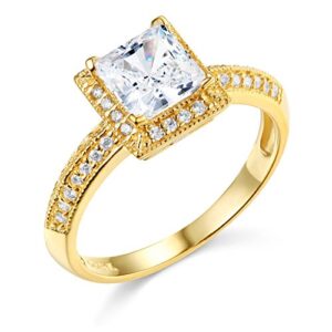 14k yellow gold solid princess square wedding engagement ring - size 7