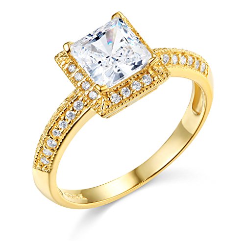 14k Yellow Gold Solid Princess Square Wedding Engagement Ring - Size 7