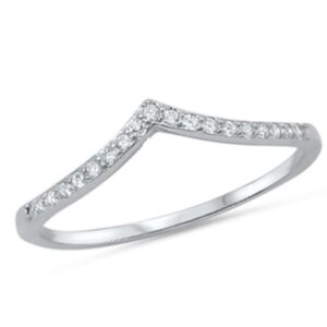 Oxford Diamond Co New V-Shape Cubic Zirconia Band .925 Sterling Silver Ring Sizes 7