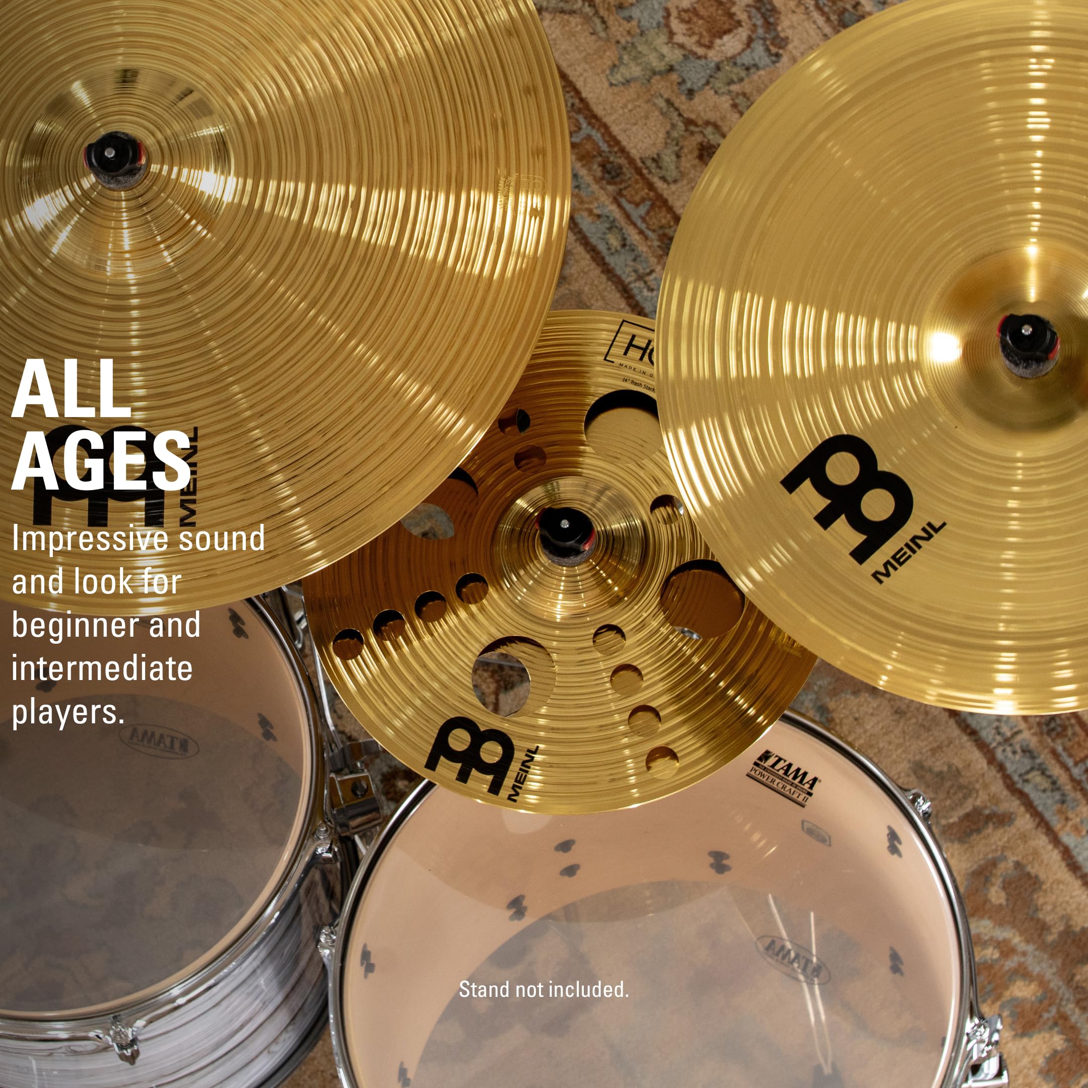 Meinl 14" Trash Stack Cymbal Pair with Holes - HCS Traditional Finish Brass for Drum Set, Made In Germany, 2-YEAR WARRANTY (HCS14TRS)