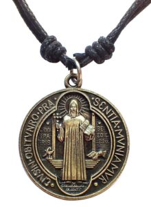 bijoux de ja antique bronze saint benedict of nursia medal pendant adjustable cord necklace 16"