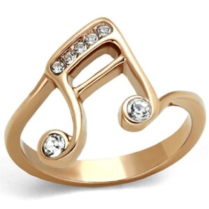 marimor jewelry rose gold plated stainless steel crystal musical note fashion ring women's size 8