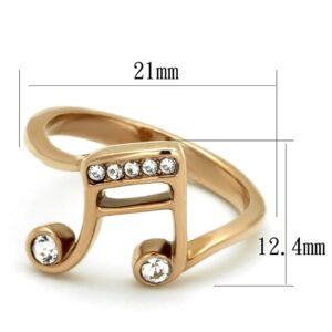 Marimor Jewelry Rose Gold Plated Stainless Steel Crystal Musical Note Fashion Ring Women's Size 8