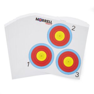 morrell targets 17 inch archery nfaa official size 3 spot card stock paper training target face set, 100 count pack, no fps rating archery target