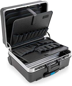 b&w international go portable wheeled rolling tool case box with pocket boards, black