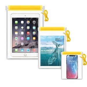 Meetory Clear Waterproof bags Pouch Dry Bags For Camera Mobile Phone Maps Kayak Document Holder - 3 Piece Set Waterproof Plastic Pouch Utility Bags(Yellow)