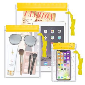 Meetory Clear Waterproof bags Pouch Dry Bags For Camera Mobile Phone Maps Kayak Document Holder - 3 Piece Set Waterproof Plastic Pouch Utility Bags(Yellow)