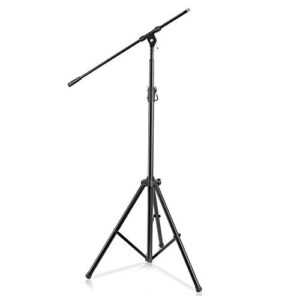 pyle heavy duty microphone stand-height adjustable from 51.2'' to 78.75'' inch high w/extendable telescoping boom arm 29.5'' and stable tripod base-clutch in t-bar adjustment point pmks56