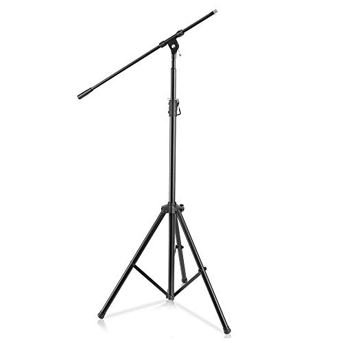 Pyle Heavy Duty Microphone Stand-Height Adjustable from 51.2'' to 78.75'' Inch High w/Extendable Telescoping Boom Arm 29.5'' and Stable Tripod Base-Clutch in T-Bar Adjustment Point PMKS56