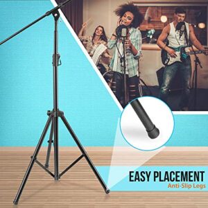 Pyle Heavy Duty Microphone Stand-Height Adjustable from 51.2'' to 78.75'' Inch High w/Extendable Telescoping Boom Arm 29.5'' and Stable Tripod Base-Clutch in T-Bar Adjustment Point PMKS56