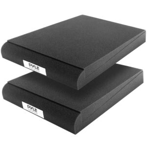 pyle sound dampening speaker riser foam - audio acoustic noise isolation platform pads recoil stabilizer for studio monitor, subwoofer, loud speakers - pyle psi03 - pack of 2,black