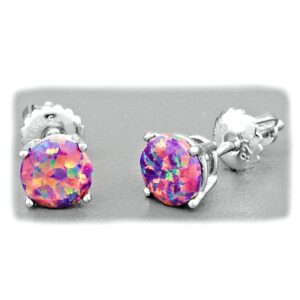 trustmark sterling silver 6mm royal lavender created opal faceted screw back stud earrings, elizabeth