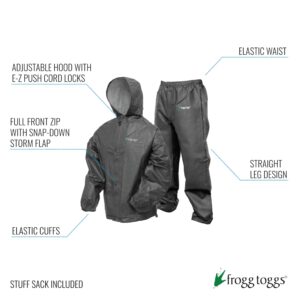 FROGG TOGGS Men's Pro Lite Suit, Waterproof, Breathable, Dependable Wet Weather Protection, Carbon Black, Small-Medium