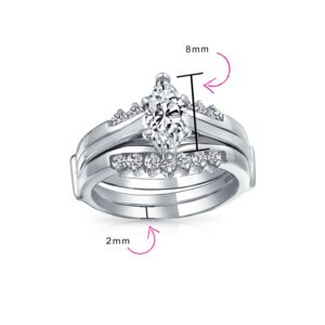 2.5CT Solitaire Marquise AAA CZ Band Inset Guard Enhancers Engagement Wedding Ring Set For Women .925 Sterling Silver