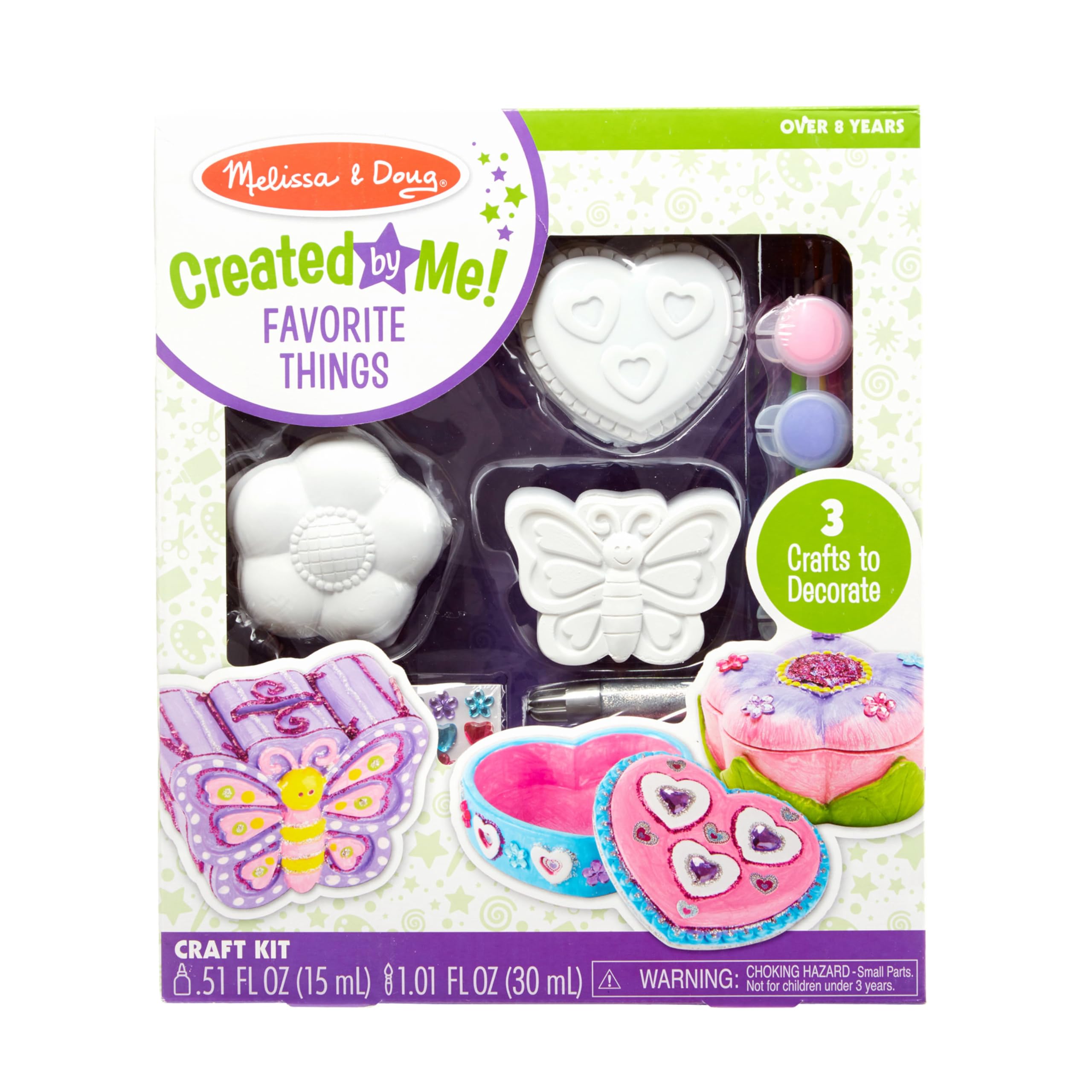 Melissa & Doug Created by Me! Favorite Things Craft Kits Set: Decorate-Your-Own Flower and Heart Treasure Boxes and Butterfly Bank