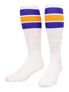 tck retro 3 stripe tube socks (purple/gold, medium)