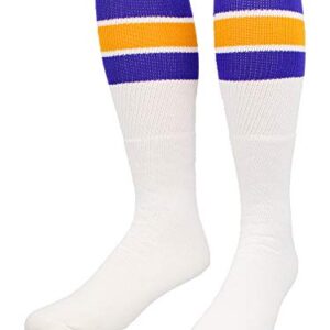 TCK Retro 3 Stripe Tube Socks (Purple/Gold, Medium)