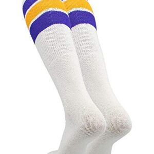 TCK Retro 3 Stripe Tube Socks (Purple/Gold, Medium)