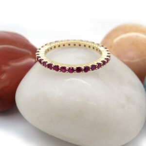 Dazzlingrock Collection Round Ruby Dainty Eternity Stackable Band for Her in 14K Yellow Gold Size 7