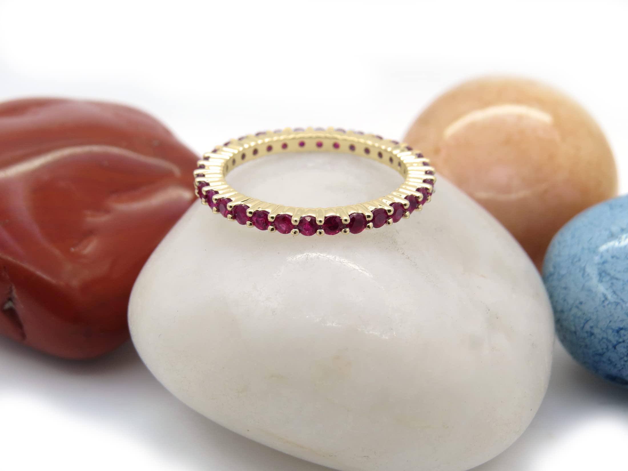 Dazzlingrock Collection Round Ruby Dainty Eternity Stackable Band for Her in 14K Yellow Gold Size 7