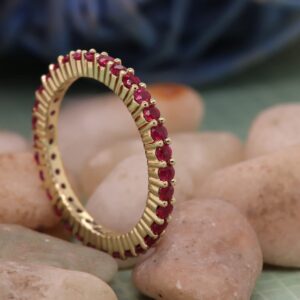 Dazzlingrock Collection Round Ruby Dainty Eternity Stackable Band for Her in 14K Yellow Gold Size 7