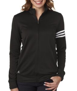 adidas ladies' climalite 3-stripes french terry full-zip jacket, black/white, small