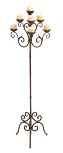 deco 79 metal tall candelabra with scroll designs, 19" x 19" x 61", brown