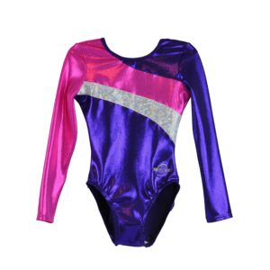 Obersee - O3GL030CXS - Girl's Girls Gymnastics Leotard - Long Arm Diagonal Purple | Child (3-4 Years)