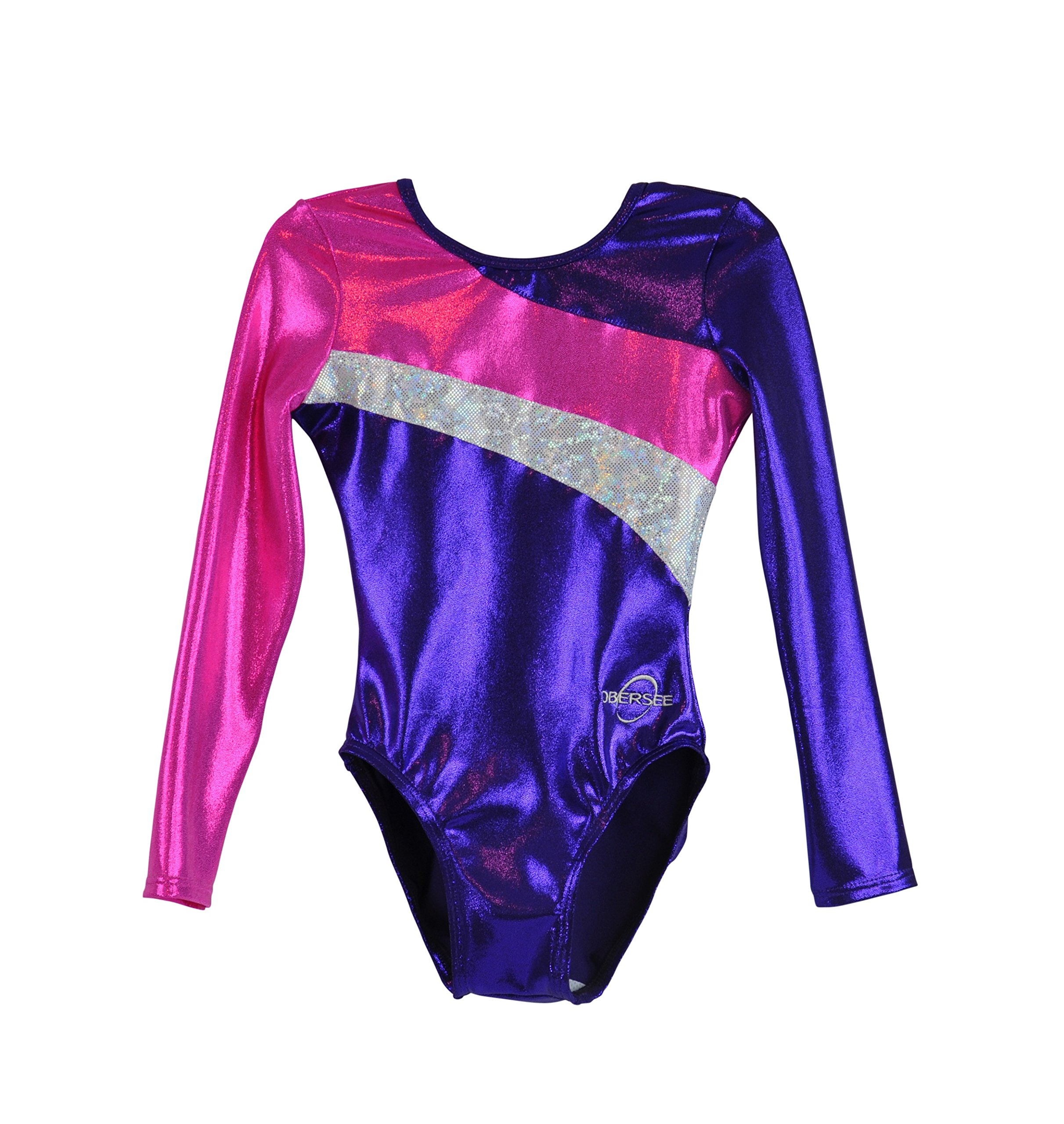 Obersee - O3GL030CXS - Girl's Girls Gymnastics Leotard - Long Arm Diagonal Purple | Child (3-4 Years)