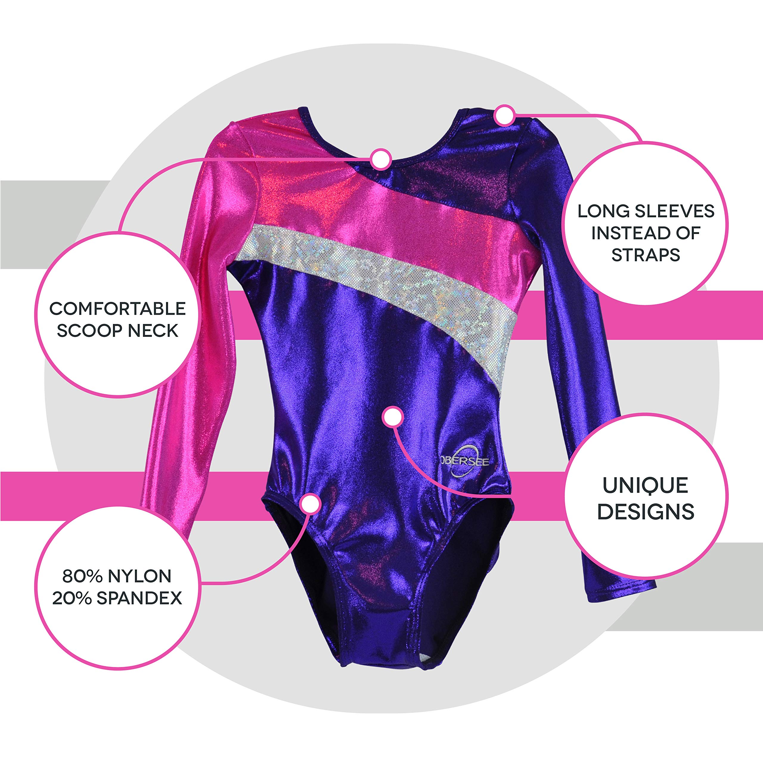 Obersee - O3GL030CXS - Girl's Girls Gymnastics Leotard - Long Arm Diagonal Purple | Child (3-4 Years)