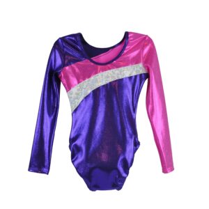 Obersee - O3GL030CXS - Girl's Girls Gymnastics Leotard - Long Arm Diagonal Purple | Child (3-4 Years)