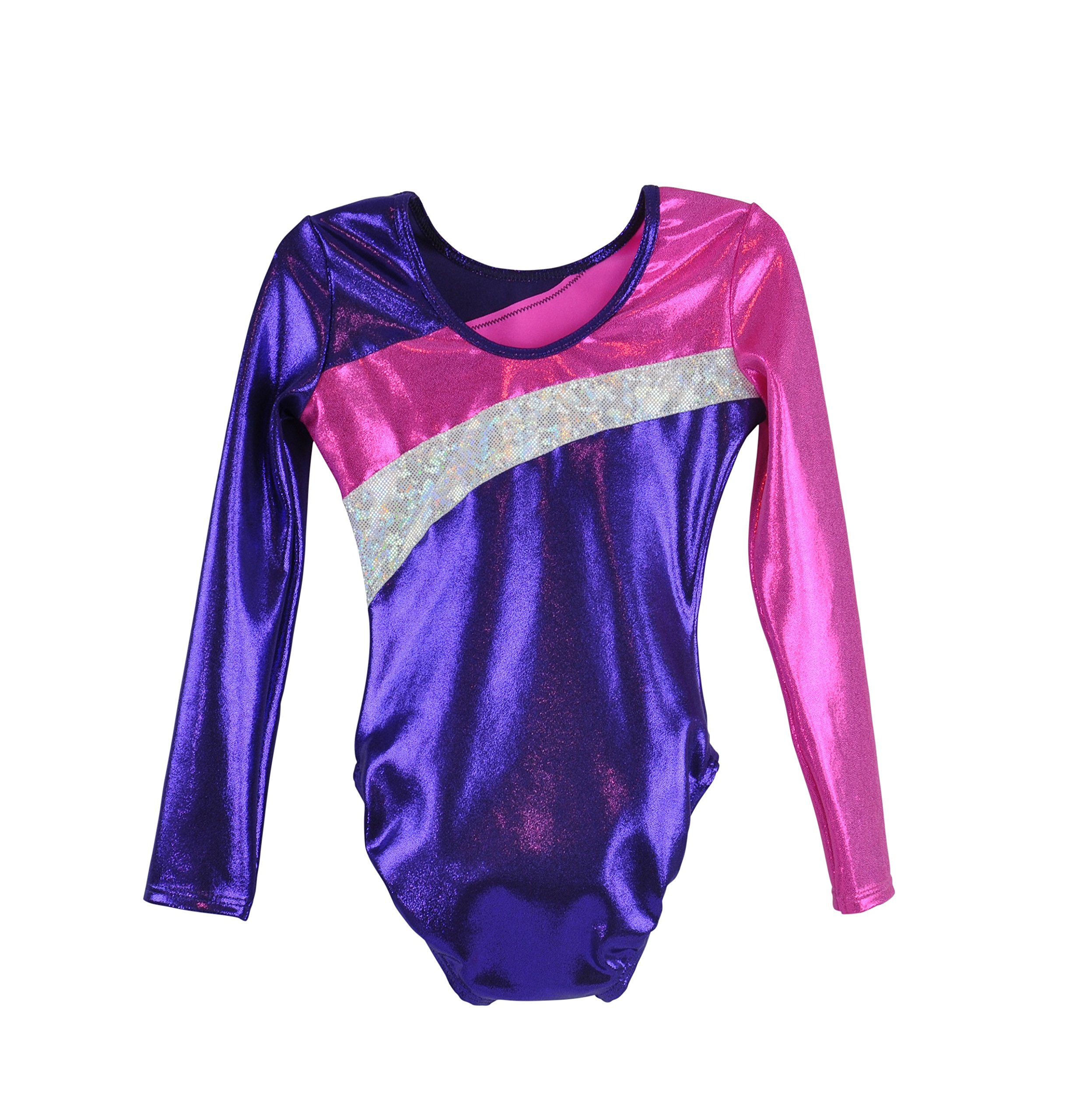 Obersee - O3GL030CXS - Girl's Girls Gymnastics Leotard - Long Arm Diagonal Purple | Child (3-4 Years)