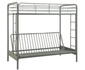 dhp sammie twin over futon metal bunk bed, silver