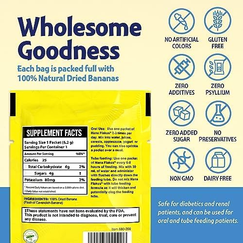 Nana Flakes 100% Pure Banana Flakes Medical Food Powder - Decrease Fat Intake & Natural Remedy for Diarrhea & Heart Burn - Great Source of Protein & Fiber (Banana, One Pound Bag)