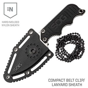 SOG Instinct Mini Small Fixed Blade Knife- 8.75 Inch x 1 Inch x 4 Inch Full Tang Adjustable Clip Belt or Boot Knife with Tactical Knife Sheath and Neck Knife Lanyard (NB1002-CP)