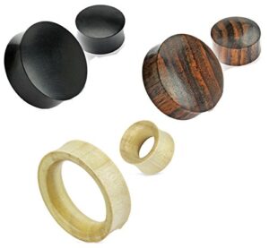 zaya body jewelry 3 pairs of organic wood hand carved ear plugs tunnels gauges 8g 6g 4g 2g 0g 00g 7/16 1/2 9/16 5/8 3/4 7/8 24mm 26mm 28mm 30mm (7/8)