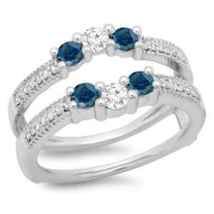 dazzlingrock collection 0.80 carat (ctw) 14k blue & white diamond wedding band 3 stone guard ring 3/4 ct, white gold, size 6