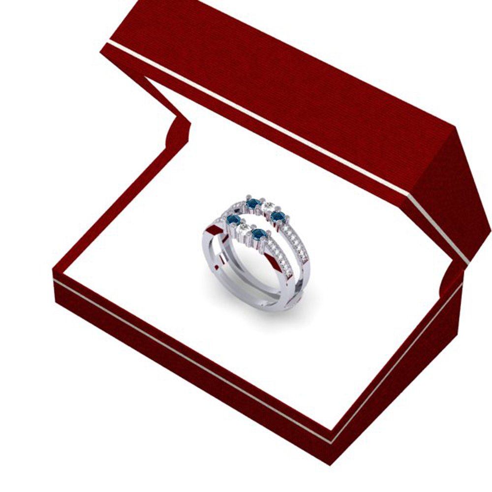 Dazzlingrock Collection 0.80 Carat (ctw) 14K Blue & White Diamond Wedding Band 3 Stone Guard Ring 3/4 CT, White Gold, Size 6