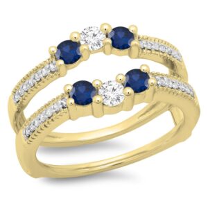 dazzlingrock collection 14k blue sapphire & white diamond wedding band 3 stone enhancer guard ring, yellow gold, size 7.5