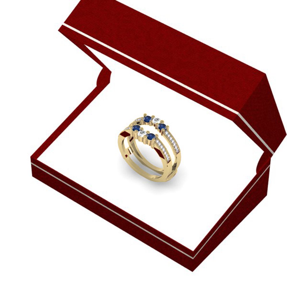 Dazzlingrock Collection 14K Blue Sapphire & White Diamond Wedding Band 3 Stone Enhancer Guard Ring, Yellow Gold, Size 7.5