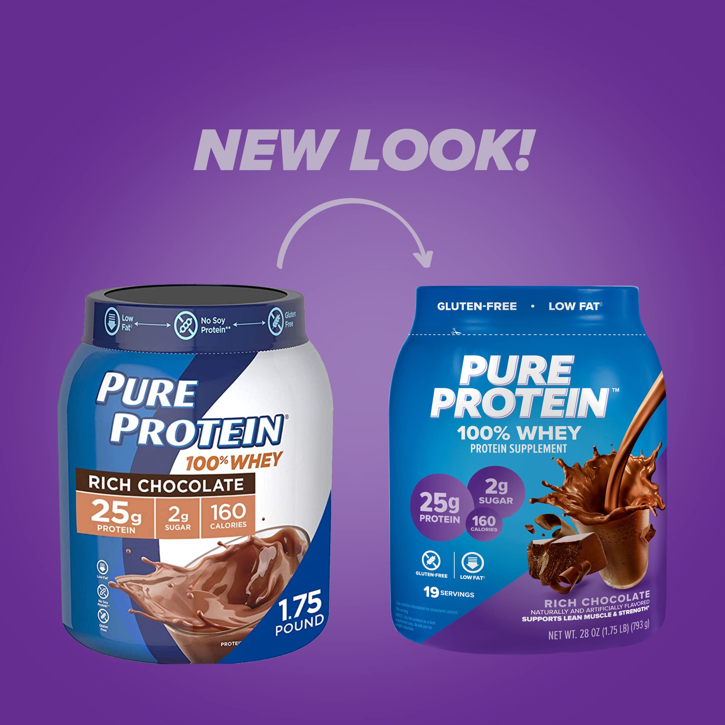 Pure Protein 100% Whey Protein Powder, Rich Chocolate, 25 g Protein, 1.75 lb (Packaging May Vary)