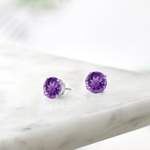 Gem Stone King 925 Sterling Silver Purple Amethyst Earrings | Round 7MM Stud Earrings for Women | Gemstone Birthstone | 2.40 Cttw