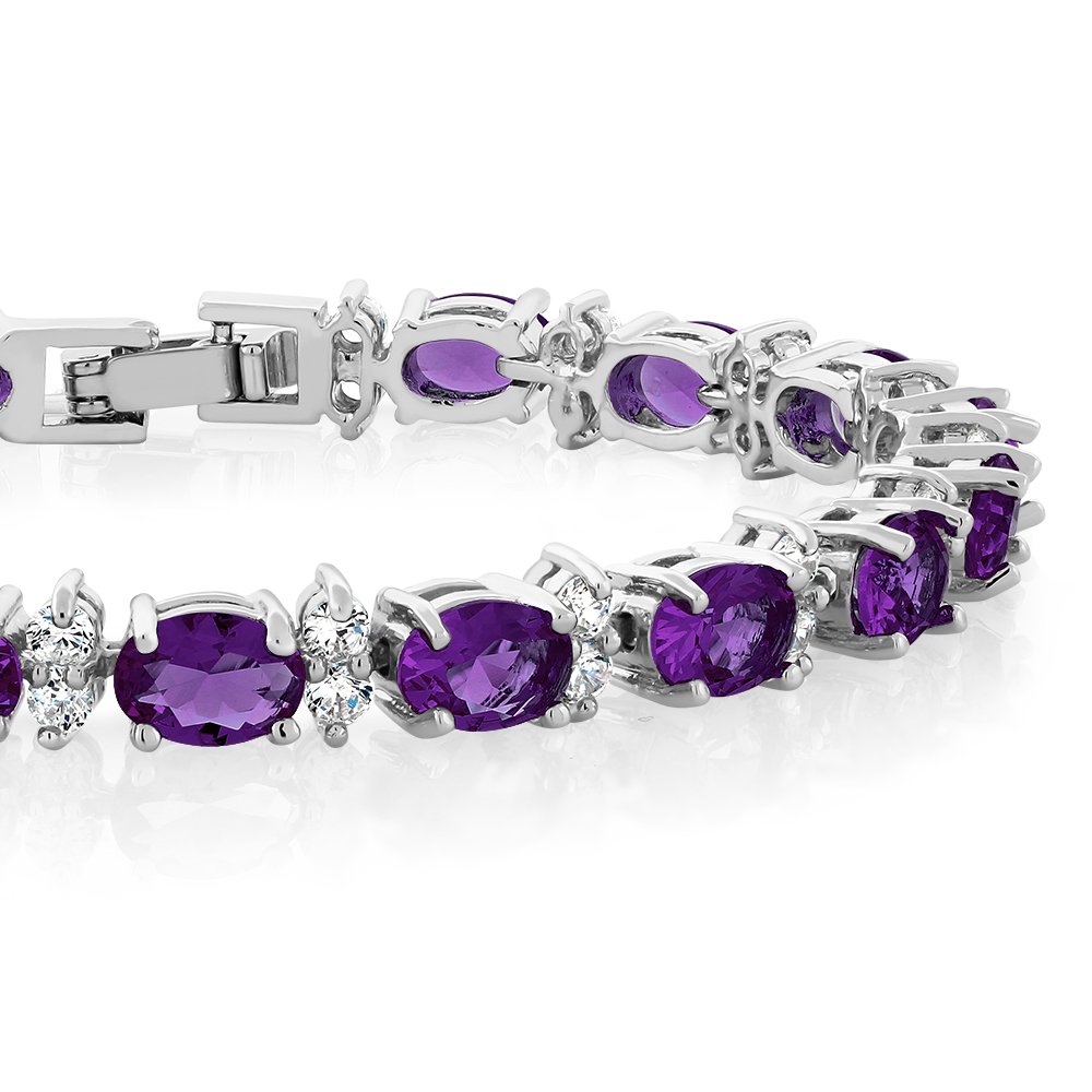 Gem Stone King 20.00 Ct Oval and Round Purple Color Cubic Zirconias CZ Women's Tennis Bracelet 7 Inch